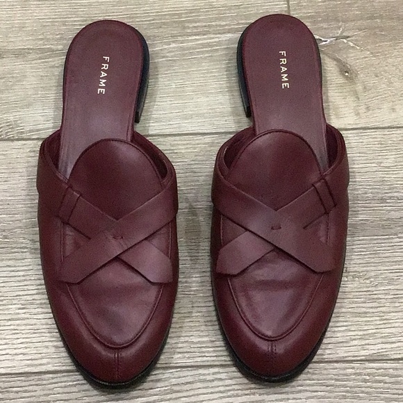 Frame Denim | Shoes | Frame Le Willoughby Bordeaux Leather Flat Mules ...